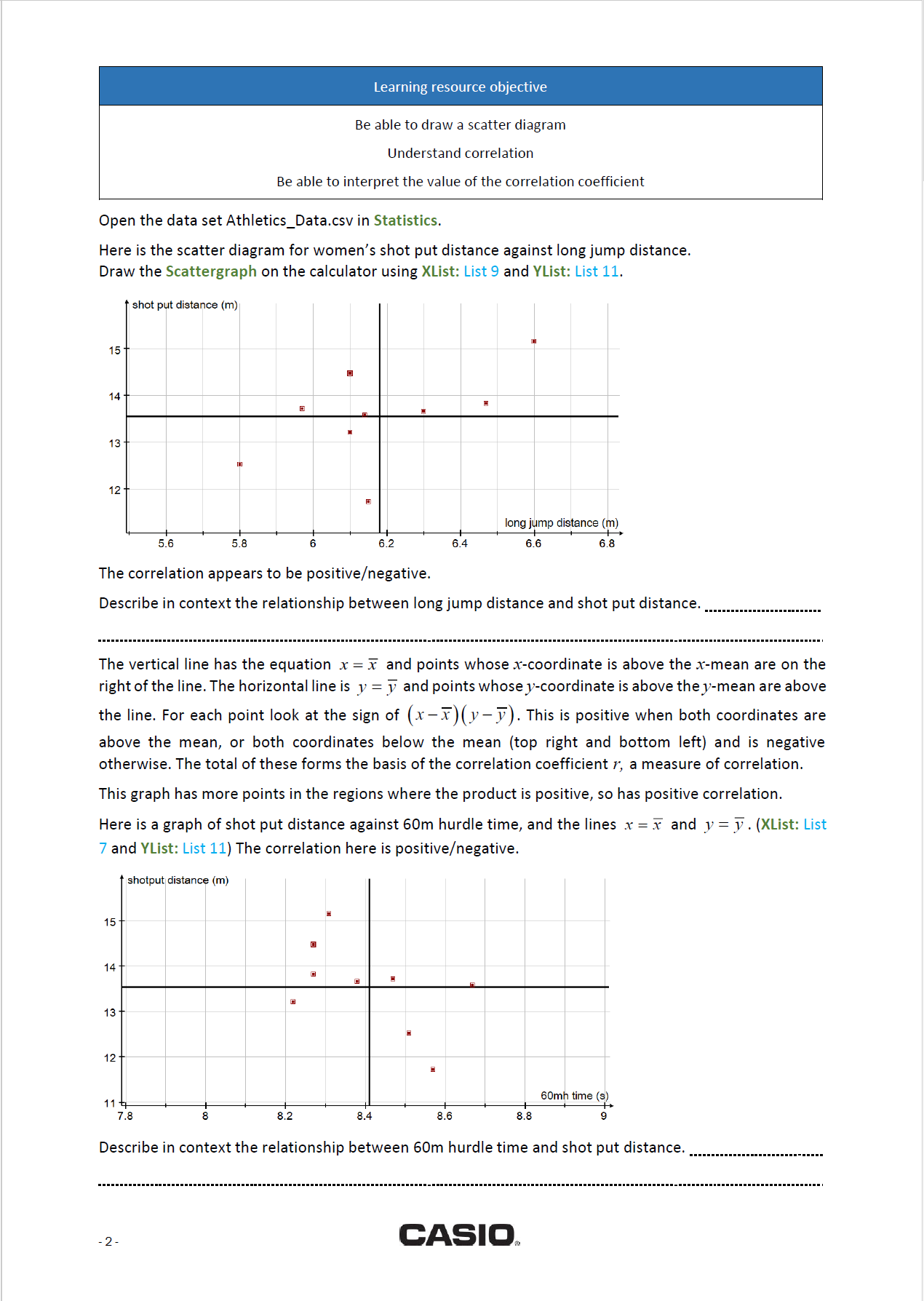 Bivariate Data Pack - Casio Calculators