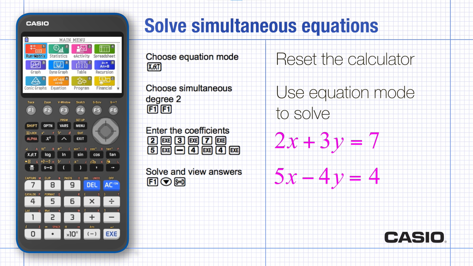 Simultaneous Equations Solving Numerically Casio Calculators