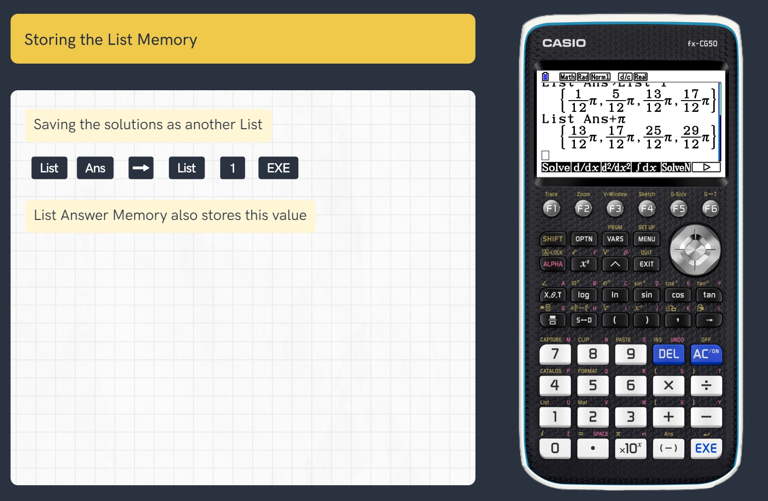 Quick Skill SolveN Using List Values Casio Calculators